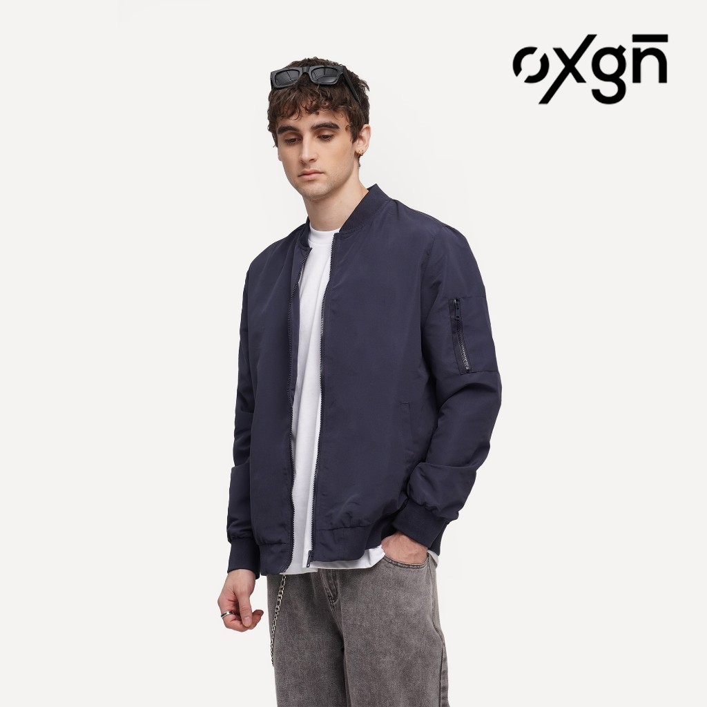 OXGN Bomber Jacket For Men (Navy Blue/Black) | Shopee Philippines