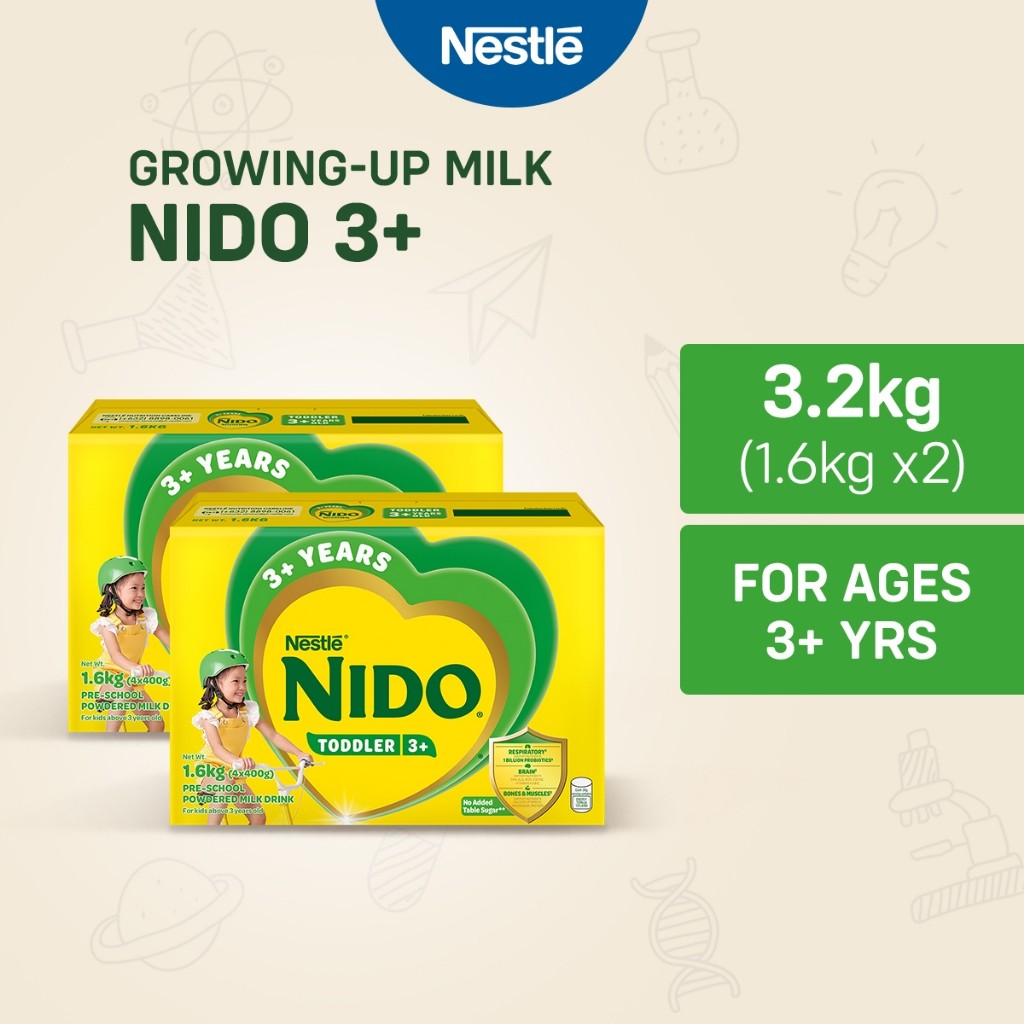 NIDO 3+ Powdered Milk Drink For Pre-Schoolers Above 3 Years Old 3.2kg (1.6kg - Pack of 2 ...