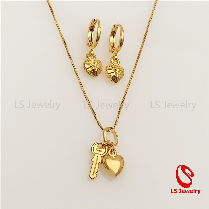 Ls Jewelry 24K Bangkok Gold Heart Necklace Earring Jewelry Set Nz1205 ...