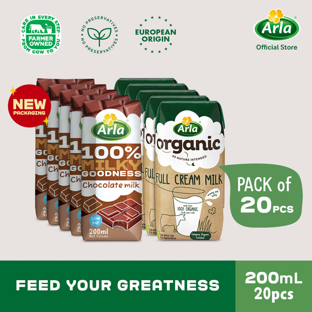 Arla Organic Full Cream and Chocolate Milk 200ml 20-Pack | Shopee ...
