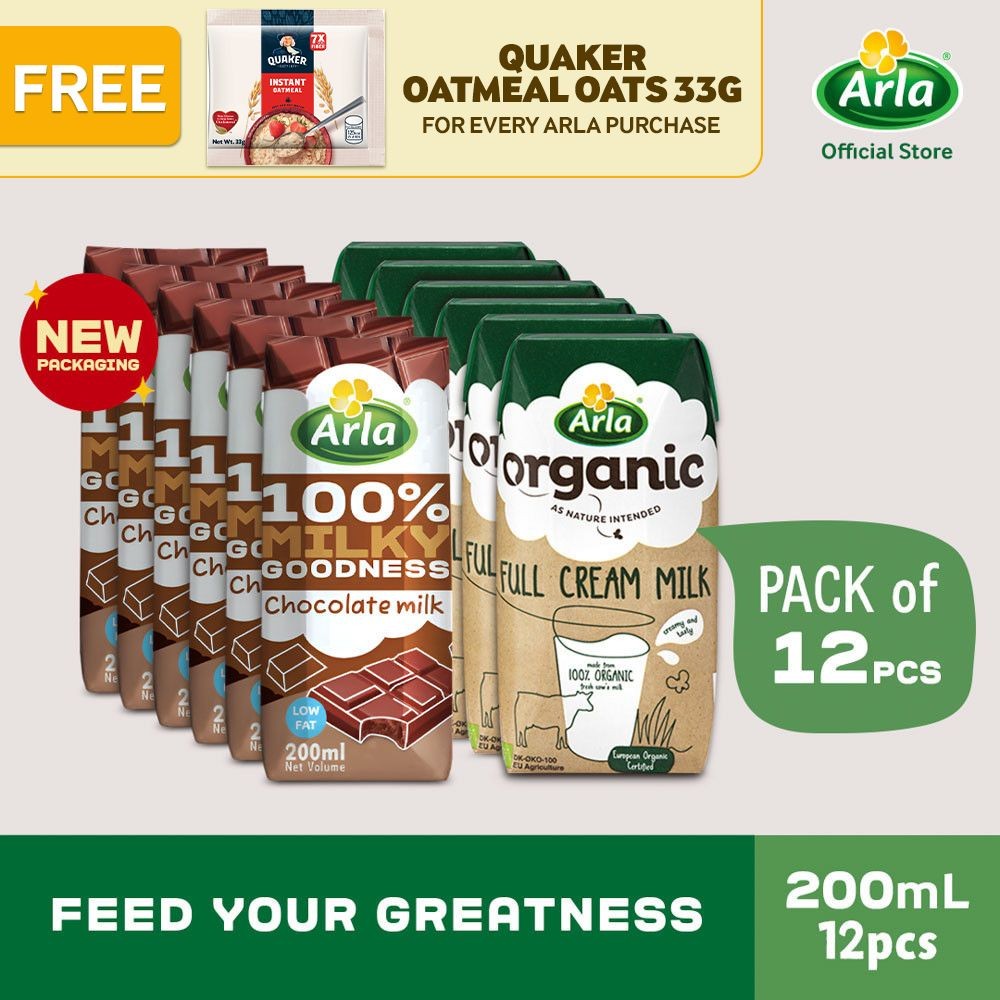Arla Organic Full Cream and Chocolate Milk 200ml 12-Pack | Shopee ...