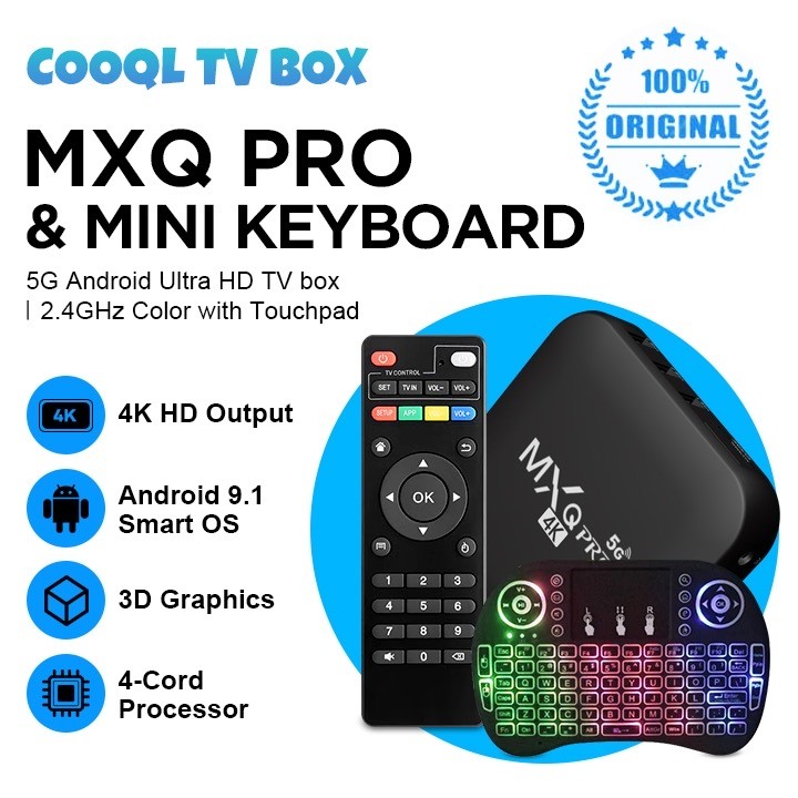 MXQ PRO 5G 4K 8+128G Android Ultra HD TV Box + I8 Mini Keyboard 2.4GHz color with Touchpad TV ...
