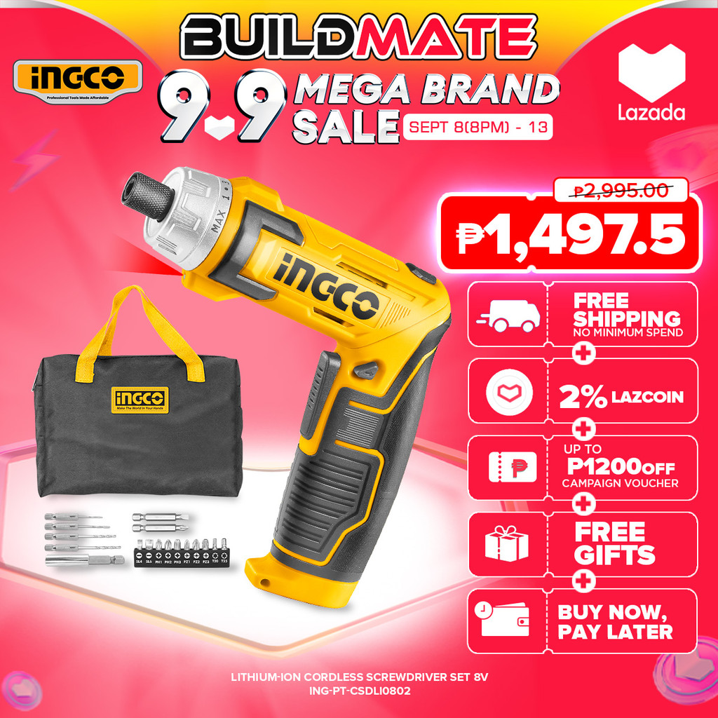BUILDMATE Ingco Li-Ion Cordless Screwdriver Set 4V / 8V with Handheld ...