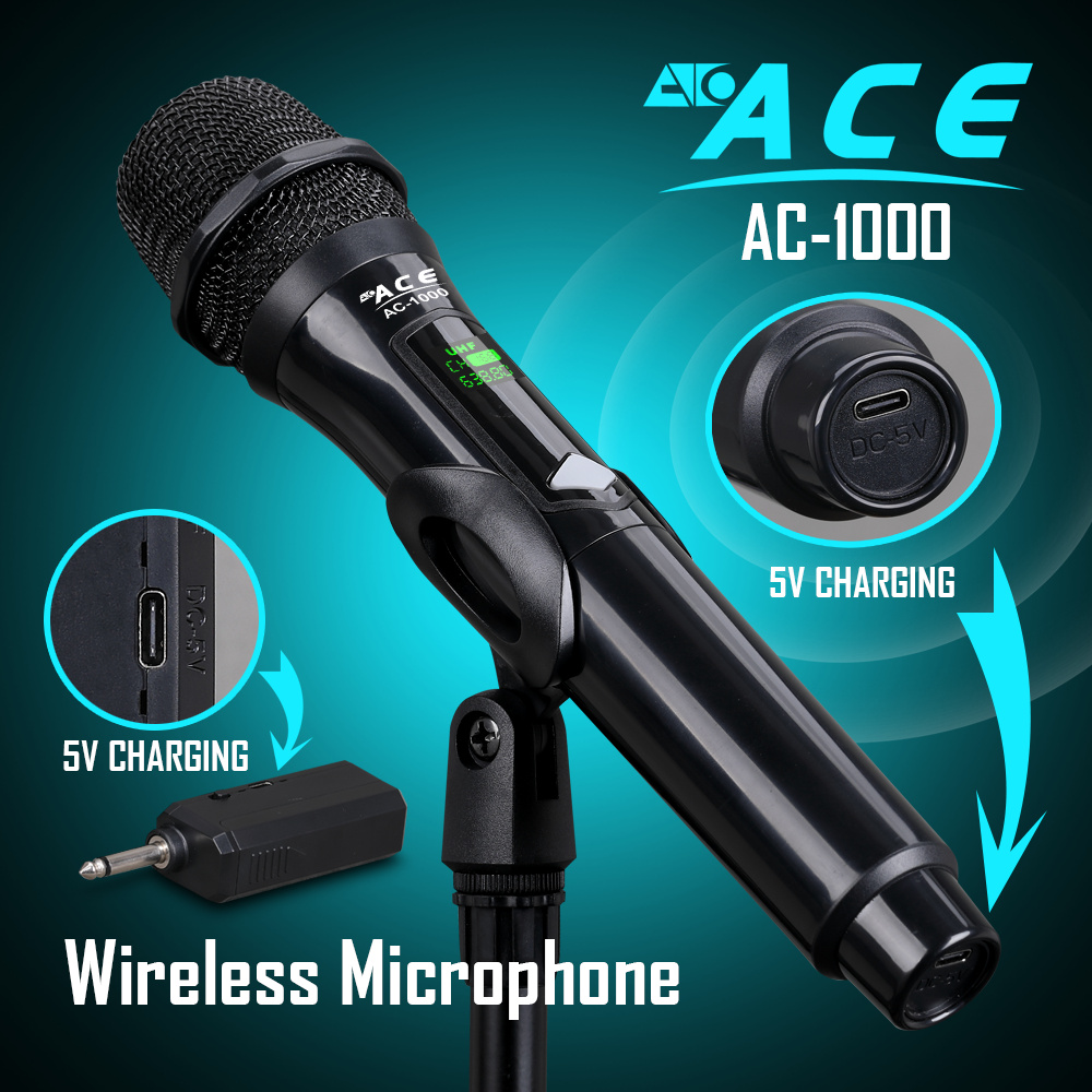 ACE AC-1000 Professional UHF Wireless Rechargeable Microphone | Shopee Philippines