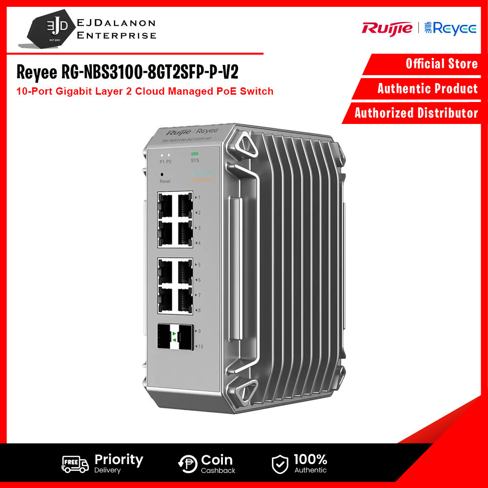 Reyee RG-NBS3100-8GT2SFP-P-V2 10-Port Gigabit Layer 2 Cloud Managed PoE ...