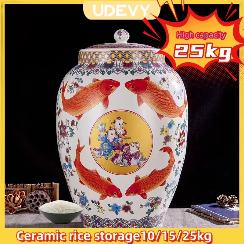 Ceramic rice jar rice bucket rice storage box clay pot rice dispenser ...