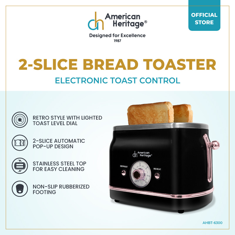 American Heritage 2-Slice Bread Toaster Electronic Toast Control Retro ...