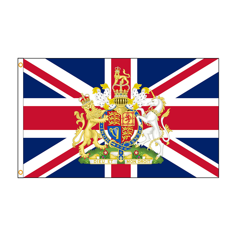 3X5Ft England British Flag with Royal Coat of Arms of the United ...