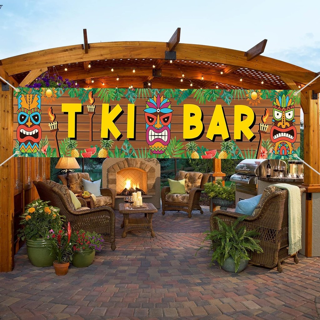 Aloha Tiki Bar Banner Decoration Hawaiian Luau Yard Sign Outdoor Party ...