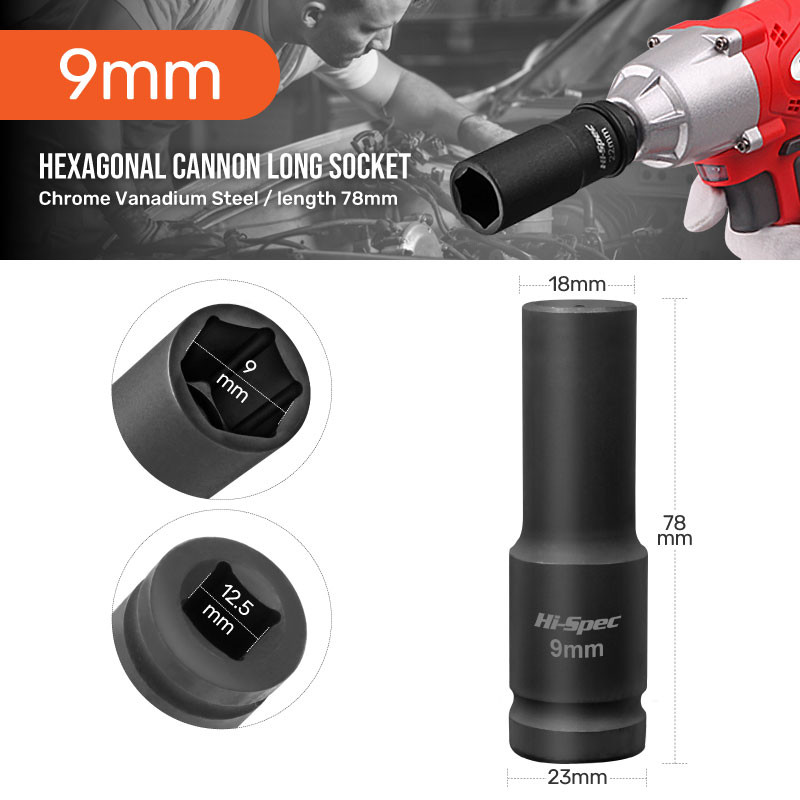 Hi-Spec 5pc Short Long Socket Set CRV 8-36mm Deep Impact Socket Adapter ...
