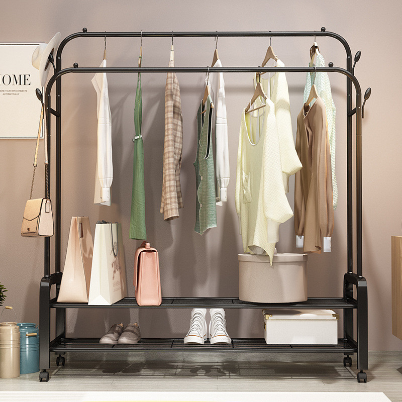 Clothes Rack Single-pole Floor-to-ceiling Hanger Bedroom Folding ...