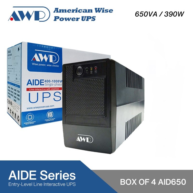(BOX OF 4) AWP AID650 Aide 390W-650VA UPS with AVR Uninterruptible ...