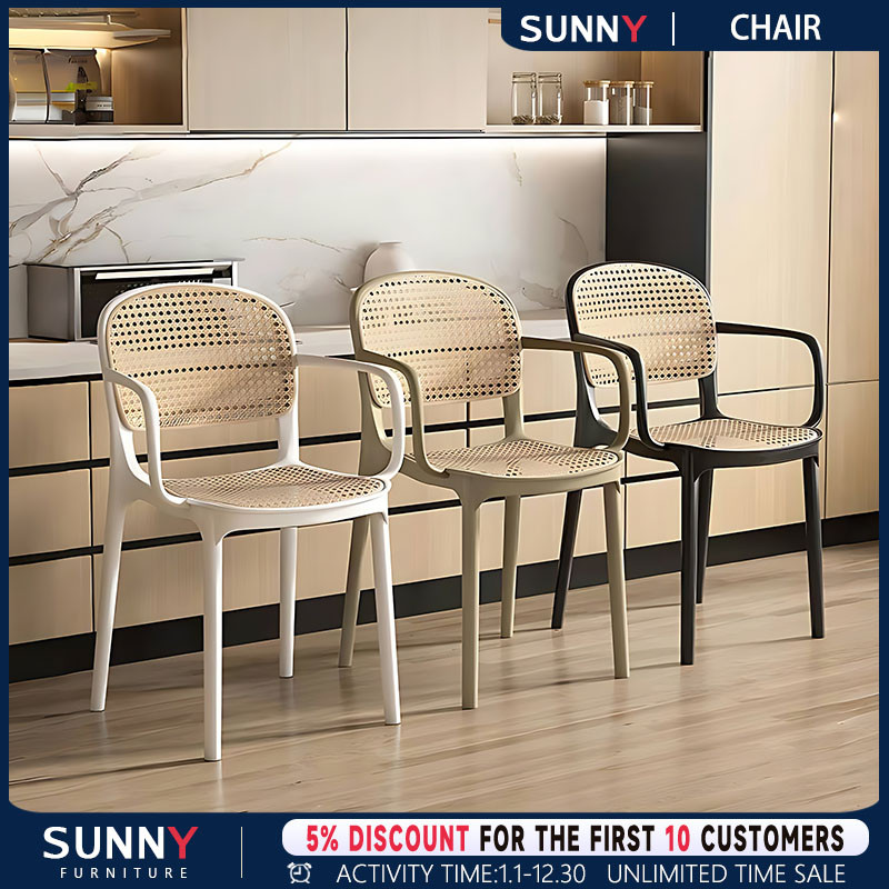 SUNNY Large Rattan Chair With Armrests Dining Table Chair Study Desk ...