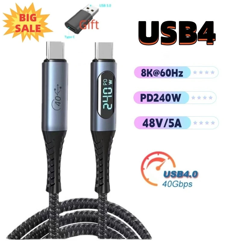 USB4.0 Display Cable Thunderbolt 4 40Gbps Type C to C Cable PD240W Blazing-Fast Charging Cable ...