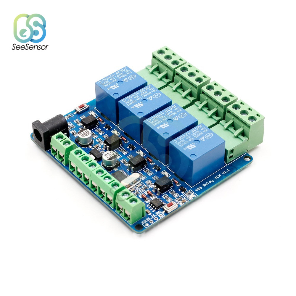 웃Modbus RTU 4 Way 12V Relay Module Switch STM8S103 MCU Two Development RS485 / TTL Communication ...