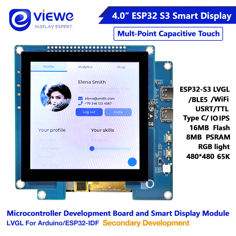 ~ESP32 S3 4 inch Development Board Smart Display 480*480 LVGL WIFI&Bluetooth LCD Graphic Display ...