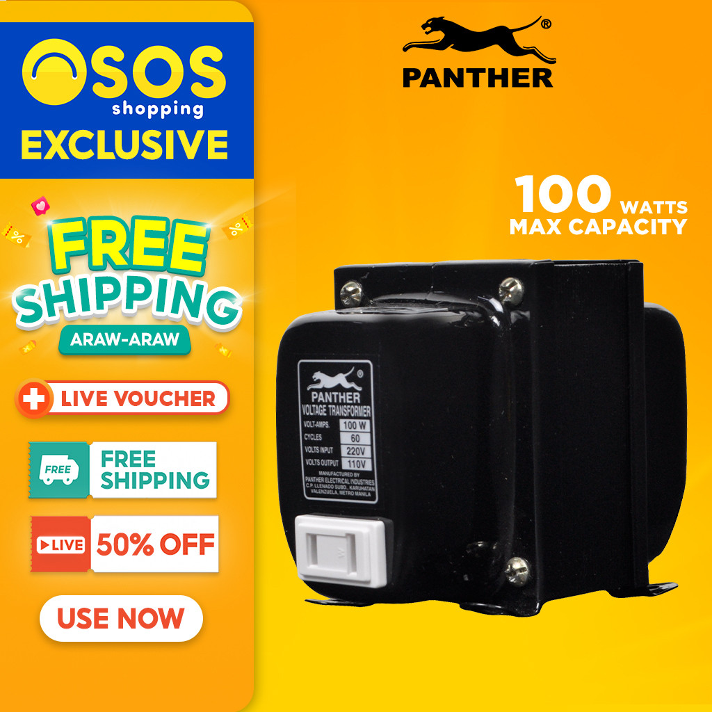 PANTHER PT-0284 Step-down Transformer 100 Watts, Input 220VAC, Output 100VAC Single Phase •OSOS ...