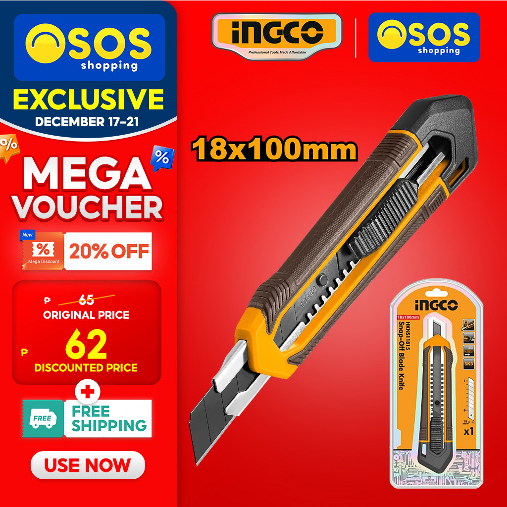 INGCO by OSOS Industrial Snap-Off Blade Cutter Knife 18mmx100mm ...