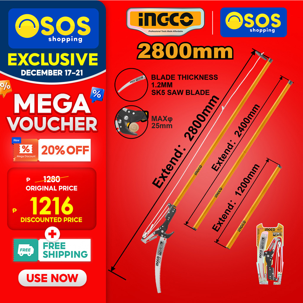 INGCO by OSOS Extendable Pole Saw Tree Grass Cutter Trimmer & Pruner ...