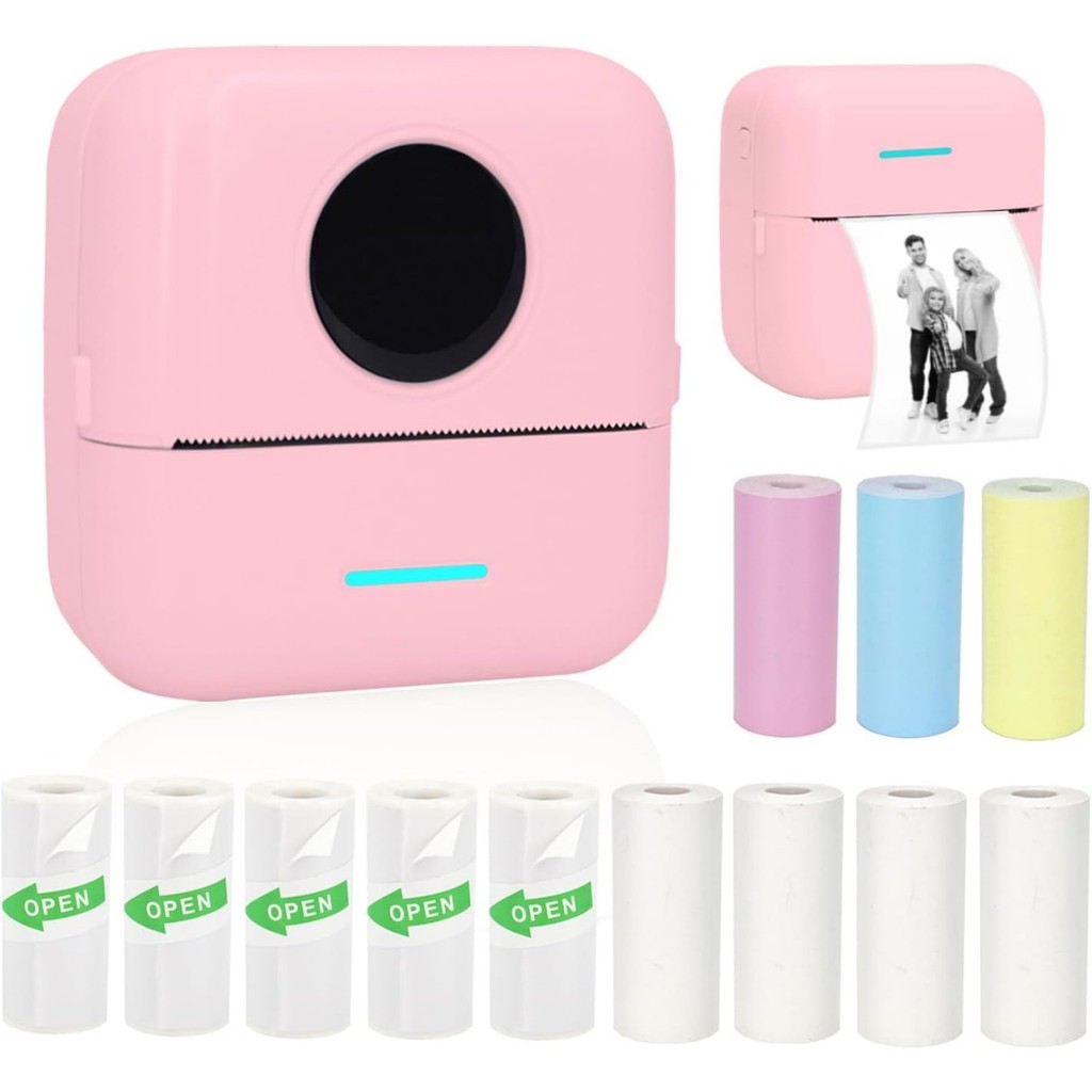 ♡Mini Portable Printer Inkless Sticker Printer Paper Mini Thermal ...