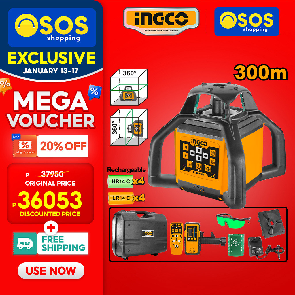 INGCO by OSOS Self-Leveling Rotary Laser Level 300m HLRL30051 | Shopee ...