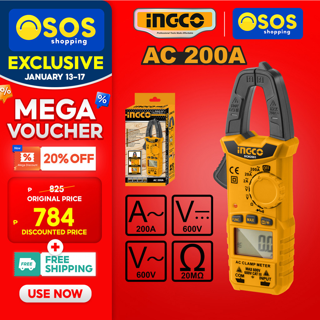 INGCO by OSOS Digital AC/DC Clamp Meter Multimeter DCM2001 | Shopee ...