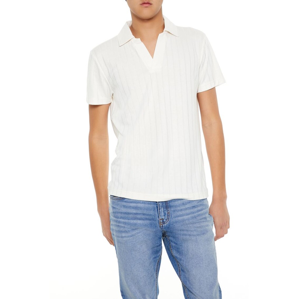 Forever 21 Men's Striped Split-Neck Polo Shirt | Shopee Philippines