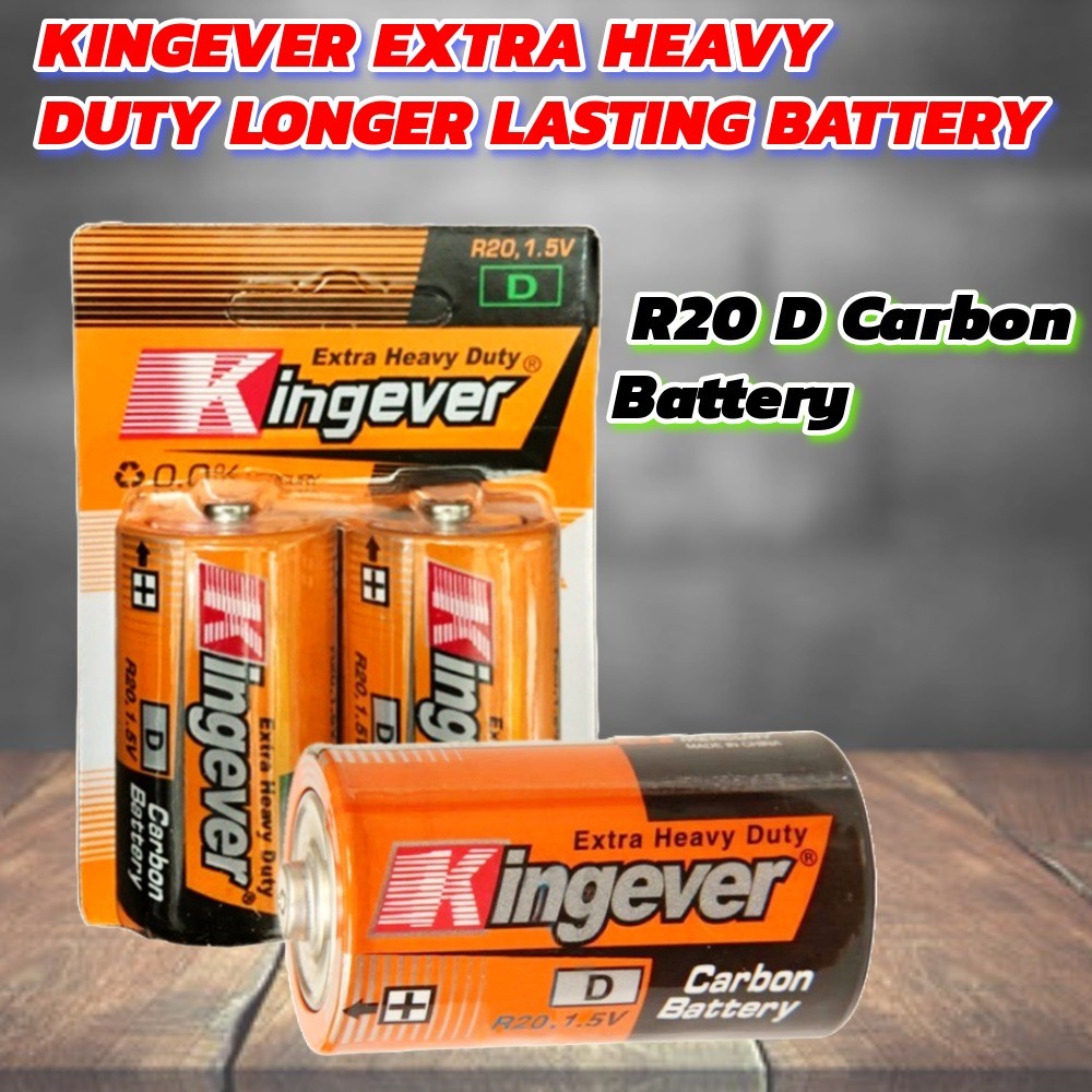 Kingever 100% Orignal Extra Heavy Duty R20 D Battery Carbon battery (2packs/5packs) | Shopee ...