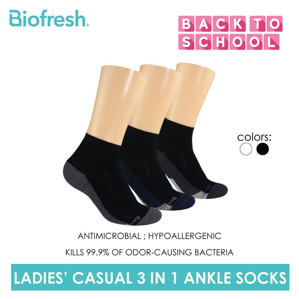 Biofresh Ladies’ Antimicrobial Lite Thin Casual Ankle Socks 3 pairs in ...