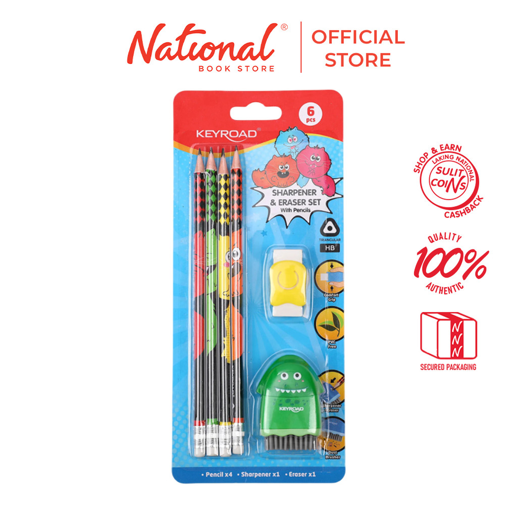 Keyroad Sharpener Set with 4 Pencils and Eraser Graphite Cartoon ...