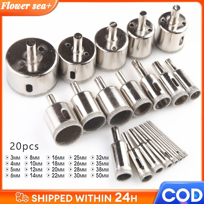 [COD]Hole Saw 20pcs 3-50mm Diamond Bit Set Hole Saw Cutter Tools Glass ...