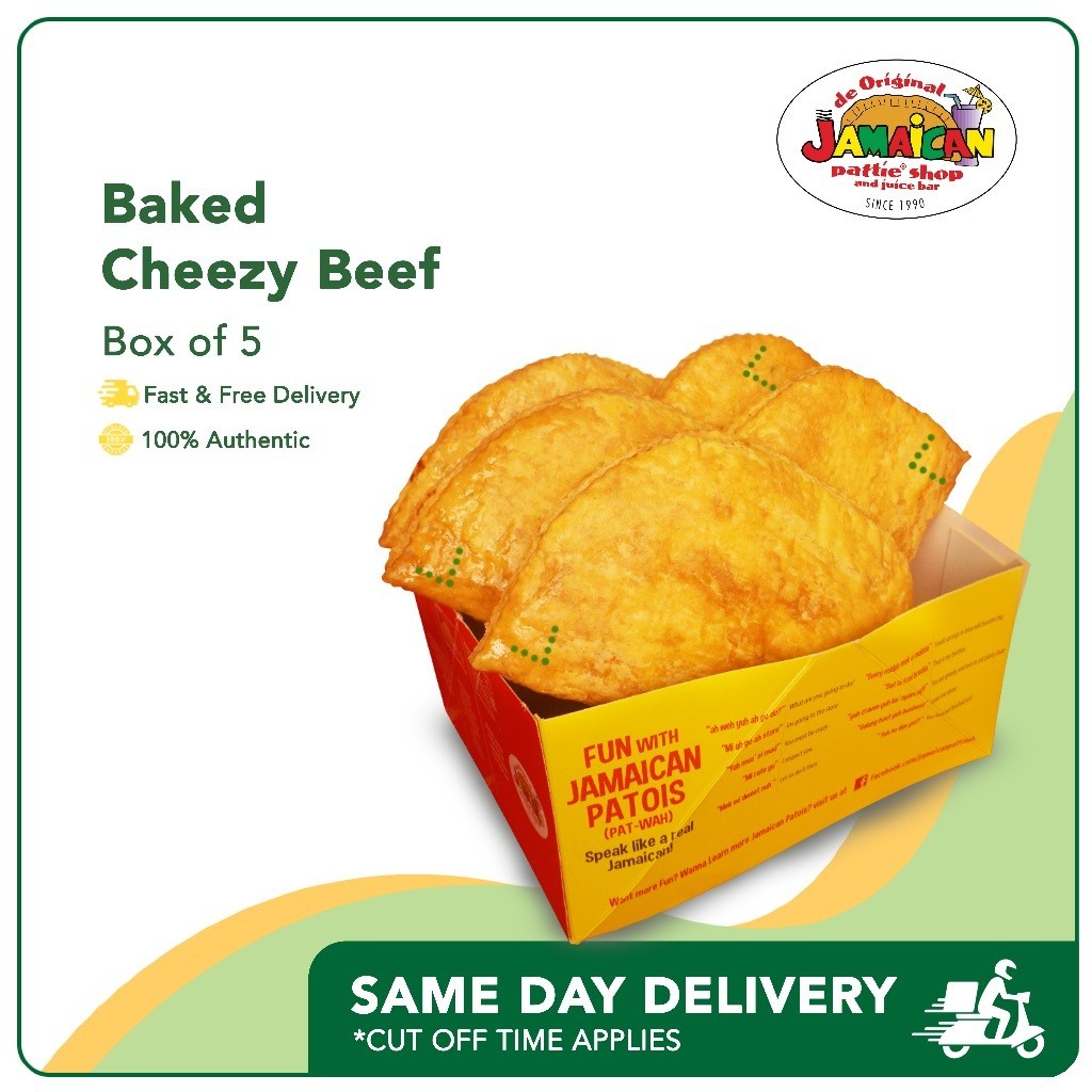 Jamaican Pattie Baked Cheezy Beef Box of 5 [Cooked, Pattie, Meat ...