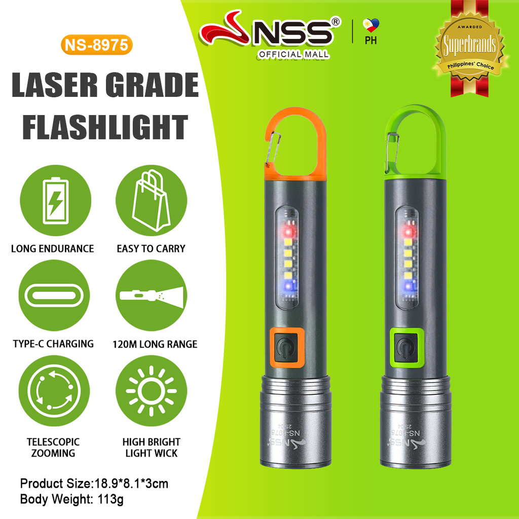 NSS Super Bright Flashlight Rechargeable Waterproof Telescopic Zoom LED ...