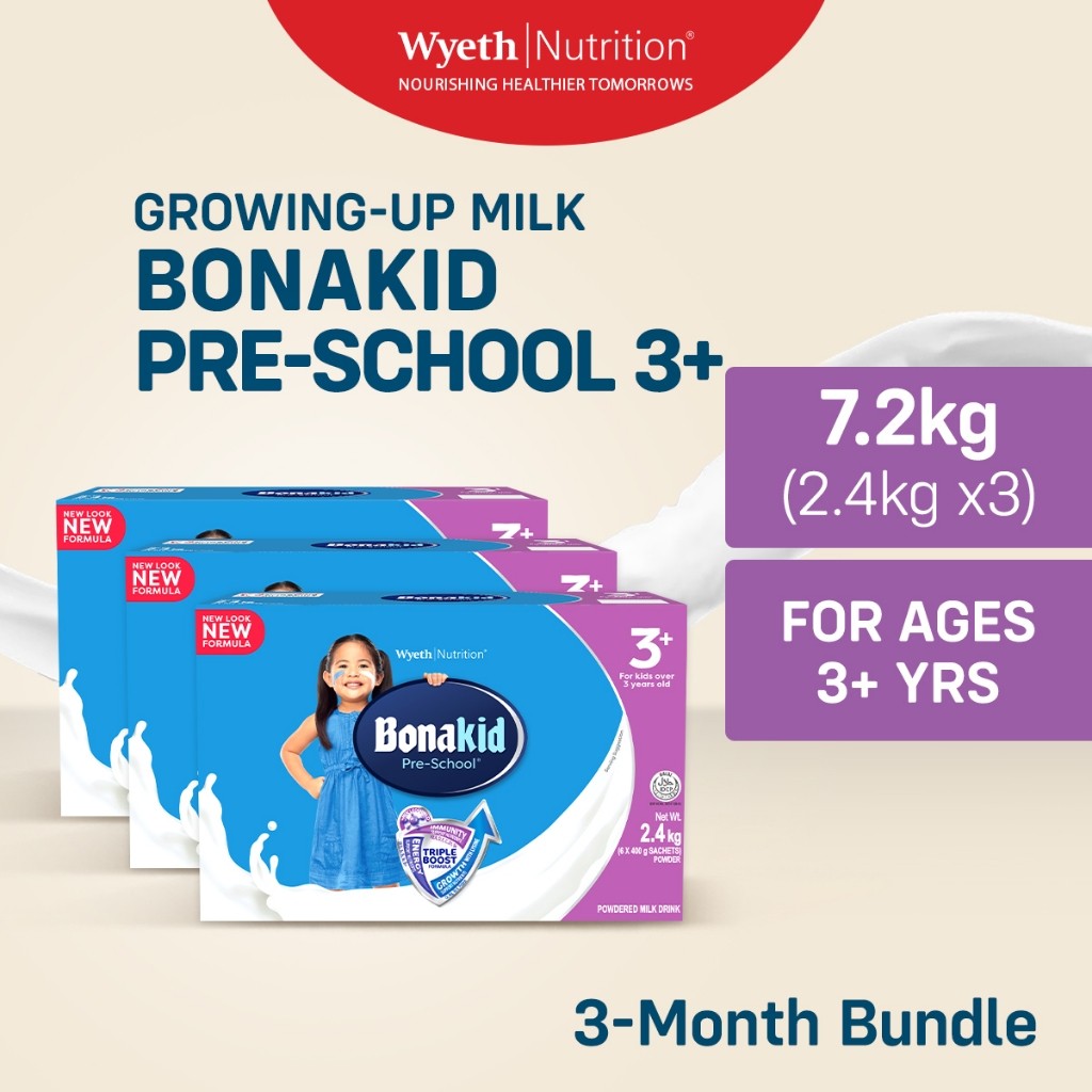 BONAKID PRE-SCHOOL 3+ Powdered Milk Drink for Children Over 3 Years Old 7.2kg [2.4kg x 3 ...