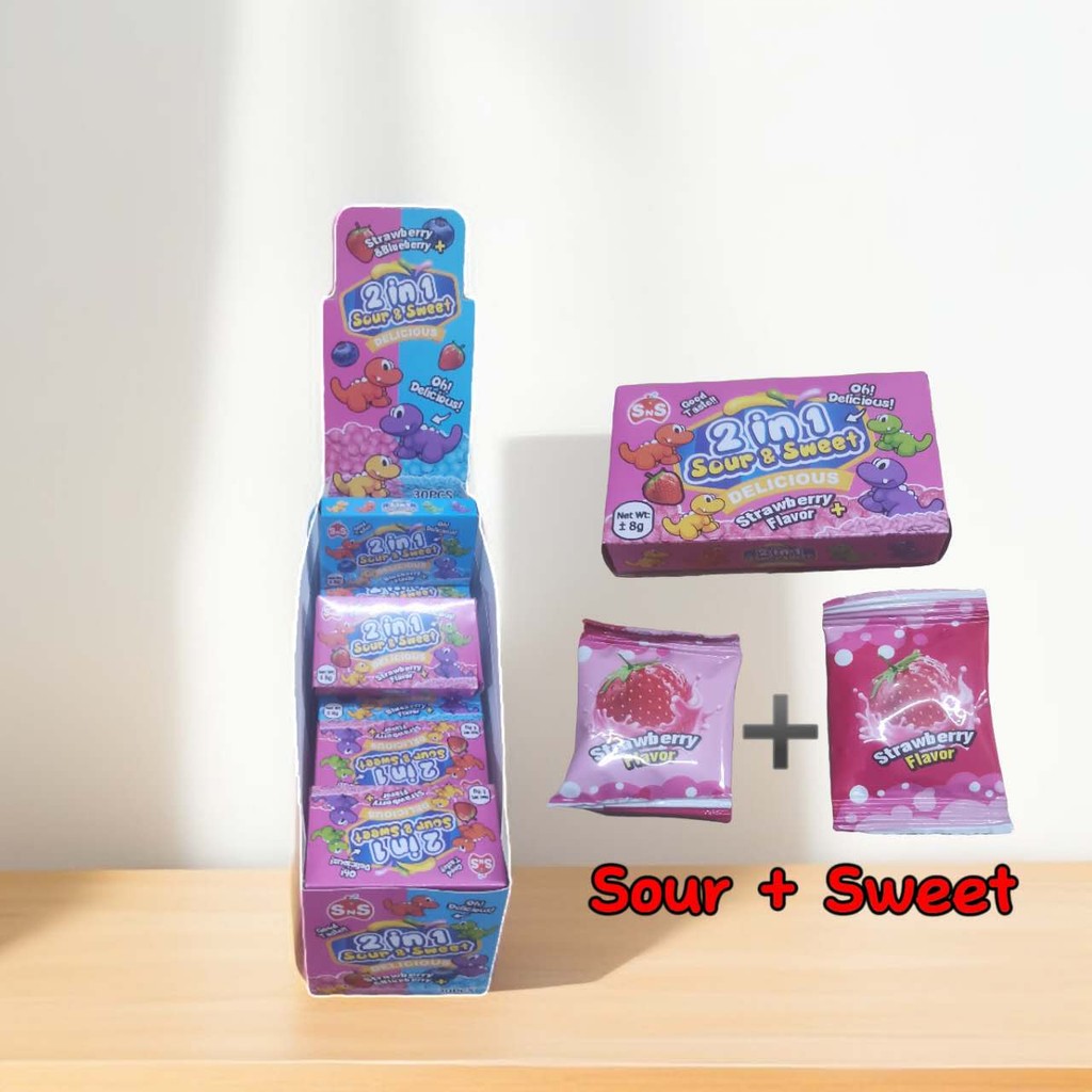 Sour & Sweet 2 in 1 Delicious Candy 30Pcs Strawberry & Blueberry Flavor ...