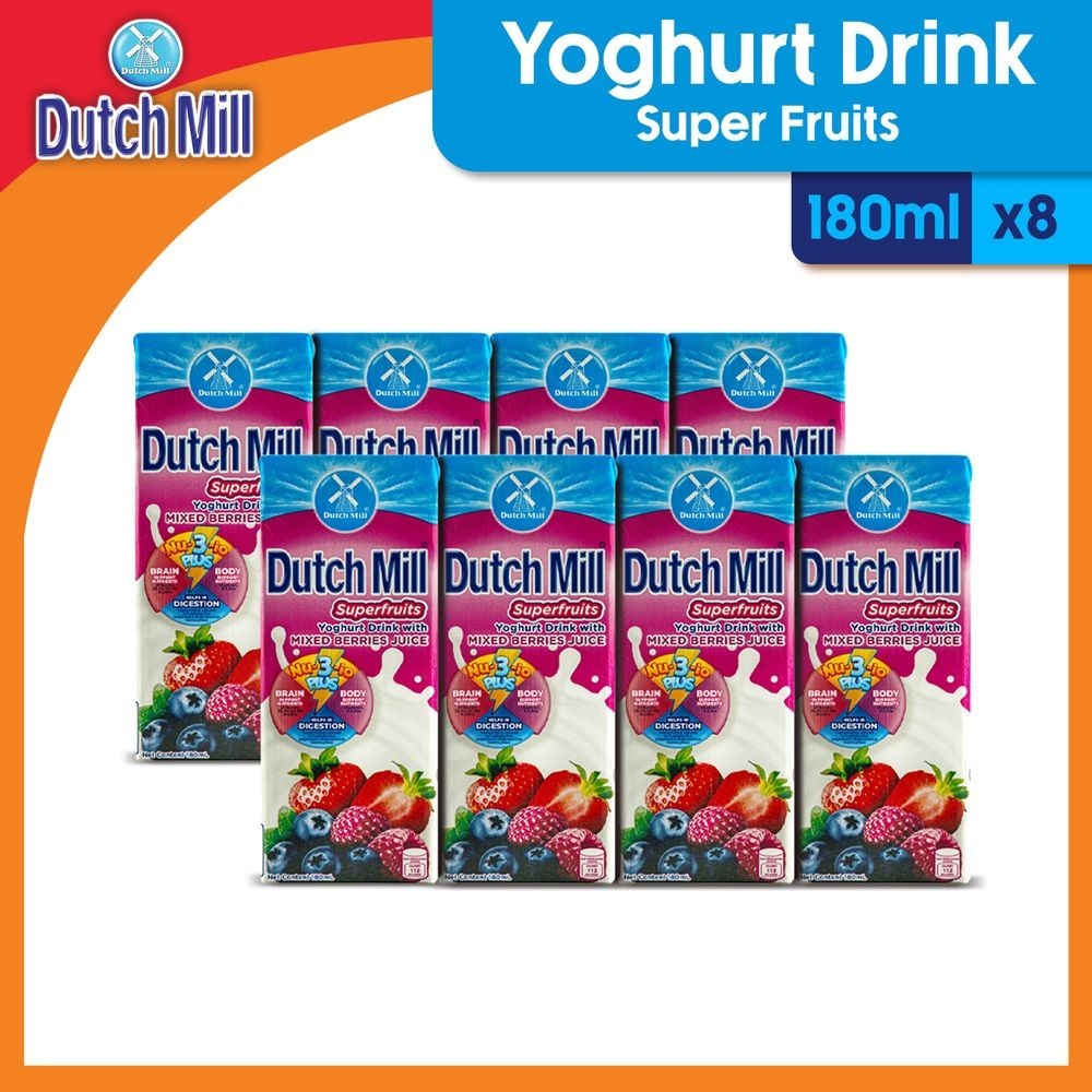 Dutch Mill Yoghurt Drink Superfruits with Mixed Berries Juice 180ml x 8 ...