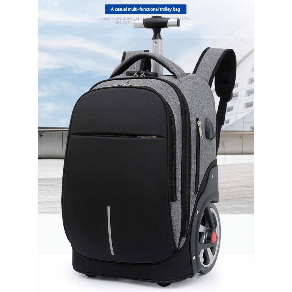 Universal Wheel Trolley Double-Shoulder School Bag Large Capacity Men's ...