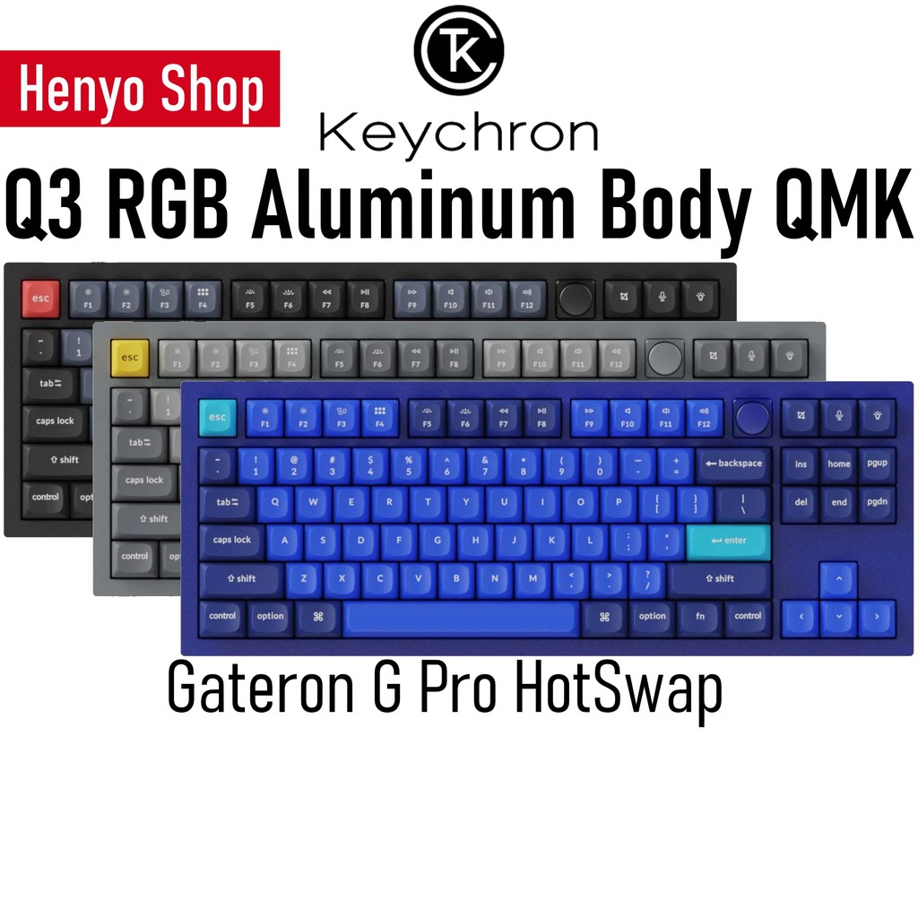 Keychron Q3 QMK Custom Mechanical Keyboard RGB HotSwap Aluminum 87-keys 80% TKL ANSI Layout ...