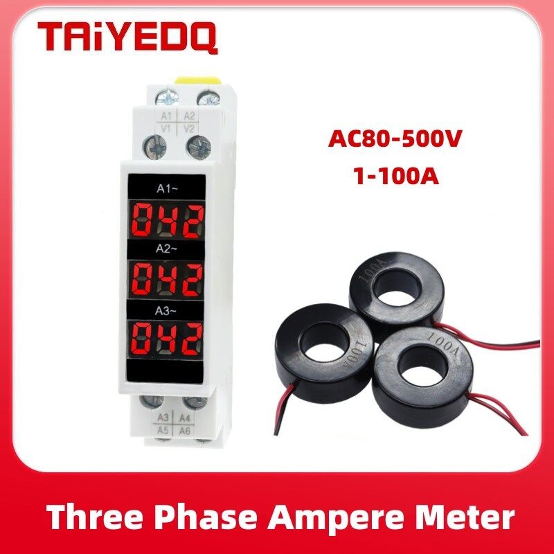Din Rail Mount Three Phase Ampere Meter Ac 80-500V 100A Mini Modular ...