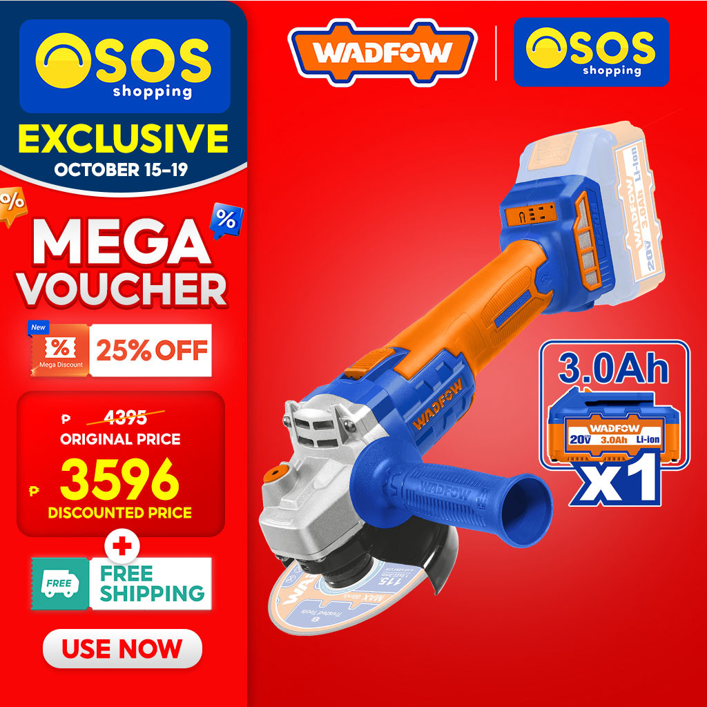 Wadfow 20V Brushless Motor Lithium-Ion Cordless Angle Grinder WLAPM11 ...