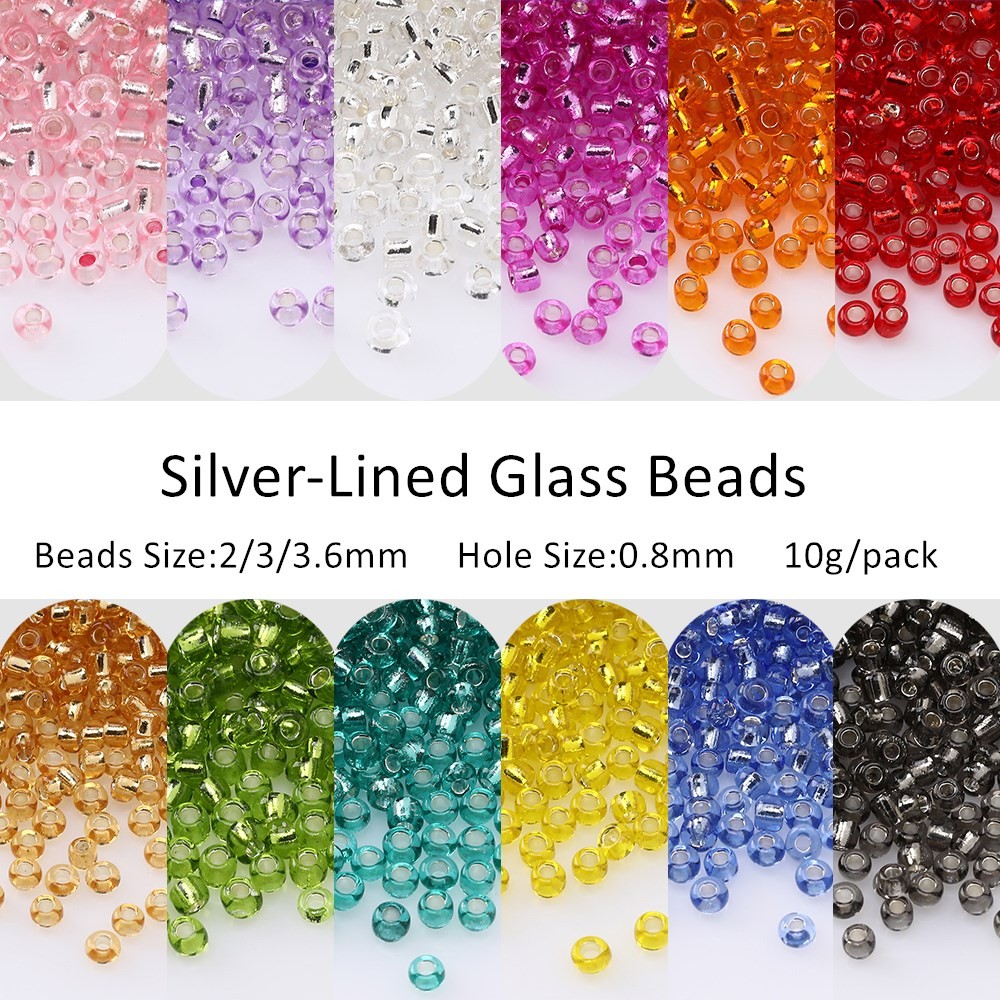 A 2/3/3.6mm Silver-Lined Glass Czech Seed Spacer Beads DIY Glass Bugle ...