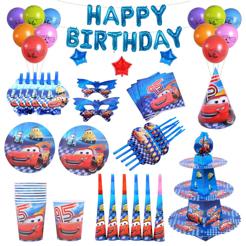 Lightning McQueen Cars Theme Party Supplies Tableware Set Kid Birthday ...