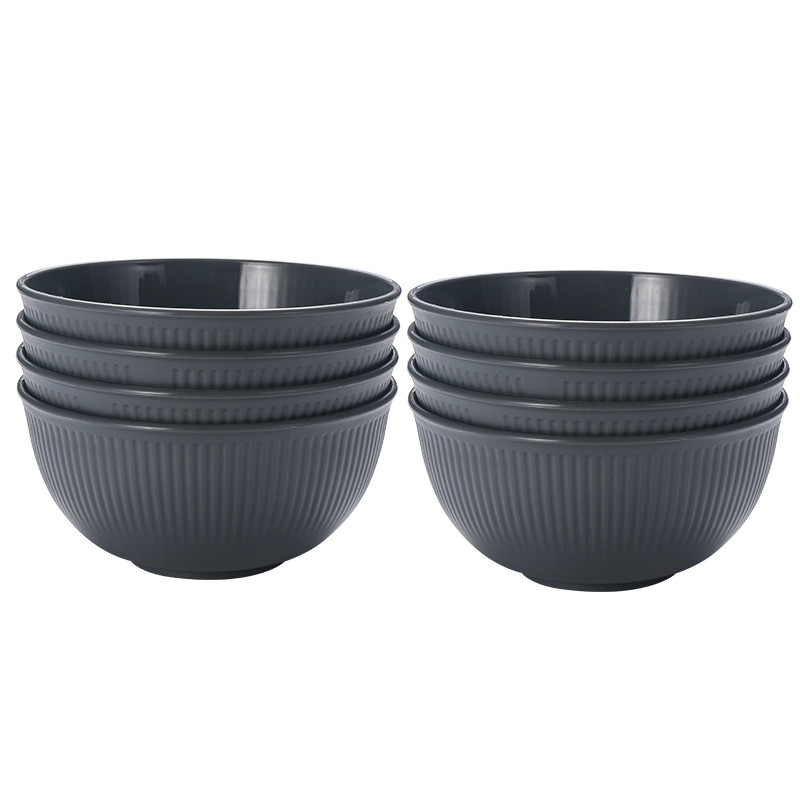 4/8pcs Grey vertical grain bowl Reusable household plastic bowl can ...
