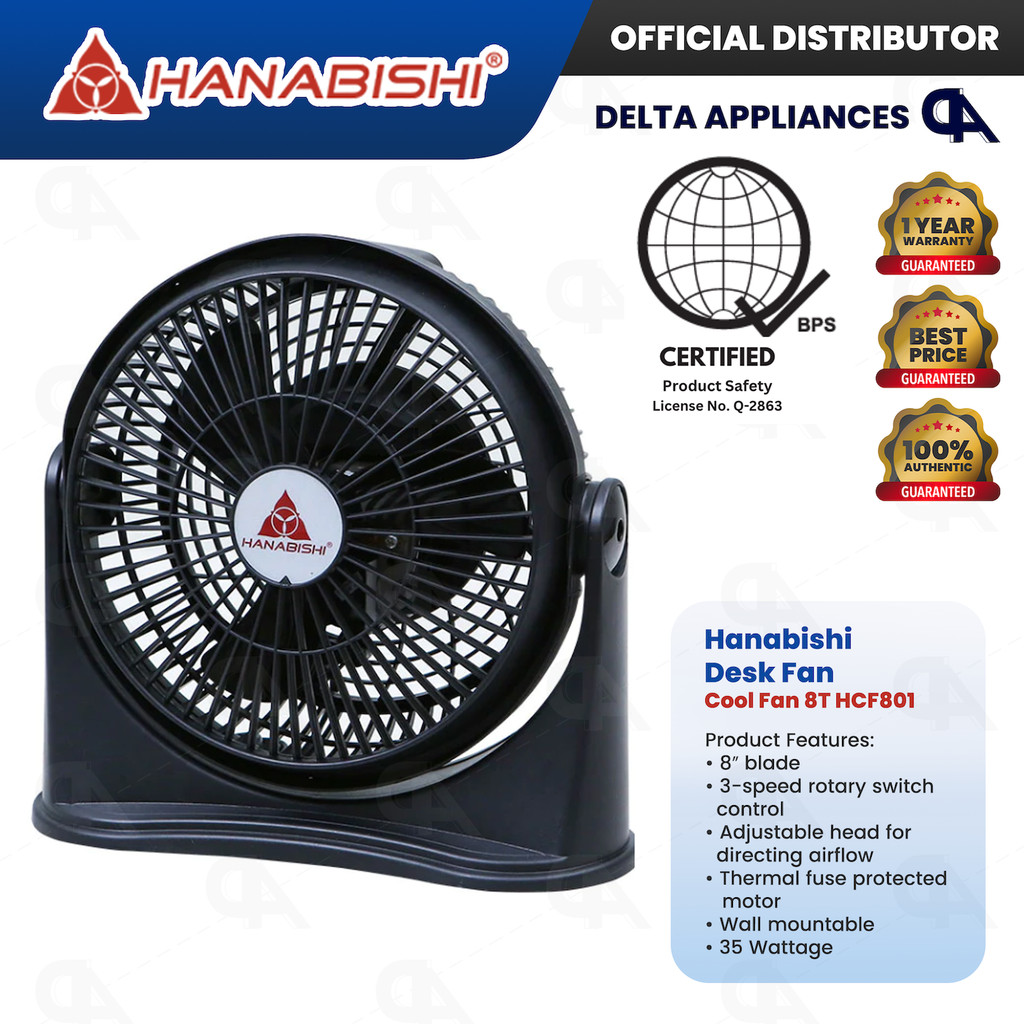 Hanabishi Desk Fan 8" Plastic Blade Heavy Duty Motor Original w/ 1 Year ...