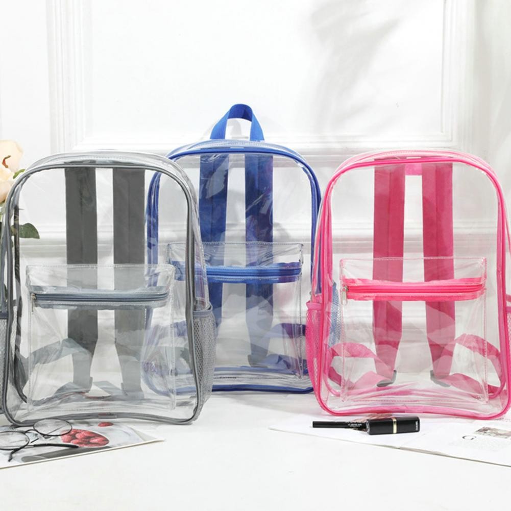 Travel Bagpack Front Side Pockets See Through Strong Load Bearing PVC ...
