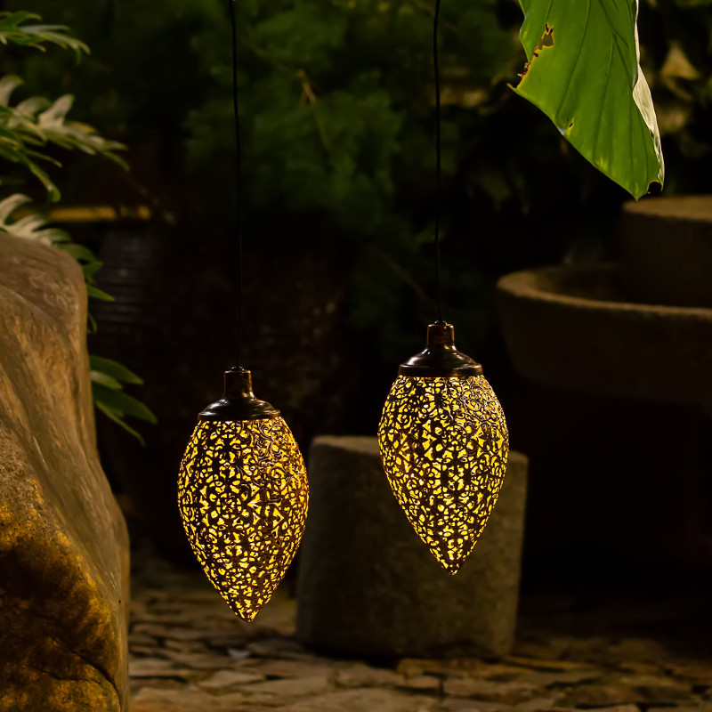 Hanging Solar Lights Water Drop Lights LED Garden lights Metal Hollowed ...