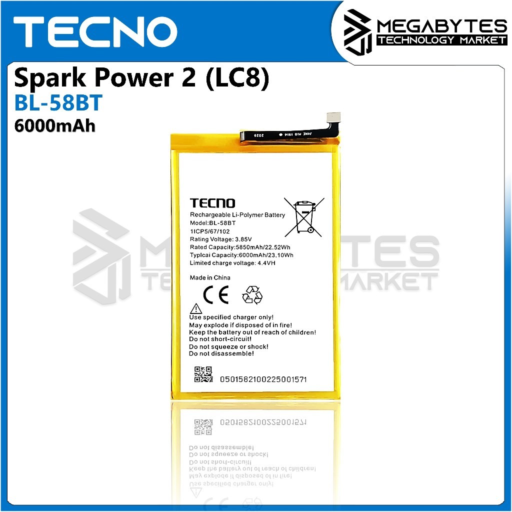 Megabytes Battery for Tecno Spark Power 2 | LC8 BL-58BT | Shopee ...