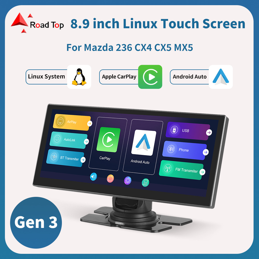 ♥Road Top 8.9'' Touch Screen Wireless CarPlay Android Auto Navigation For Mazda 2/3/6 CX4 CX5 MX ...