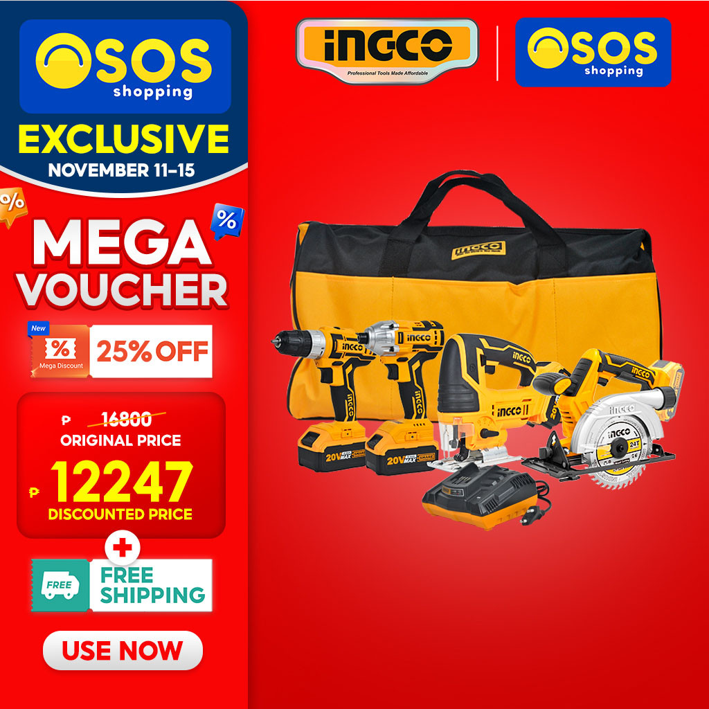 INGCO Lithium-Ion Cordless 4pcs Combo Kit Jigsaw Drill Impact Driver ...