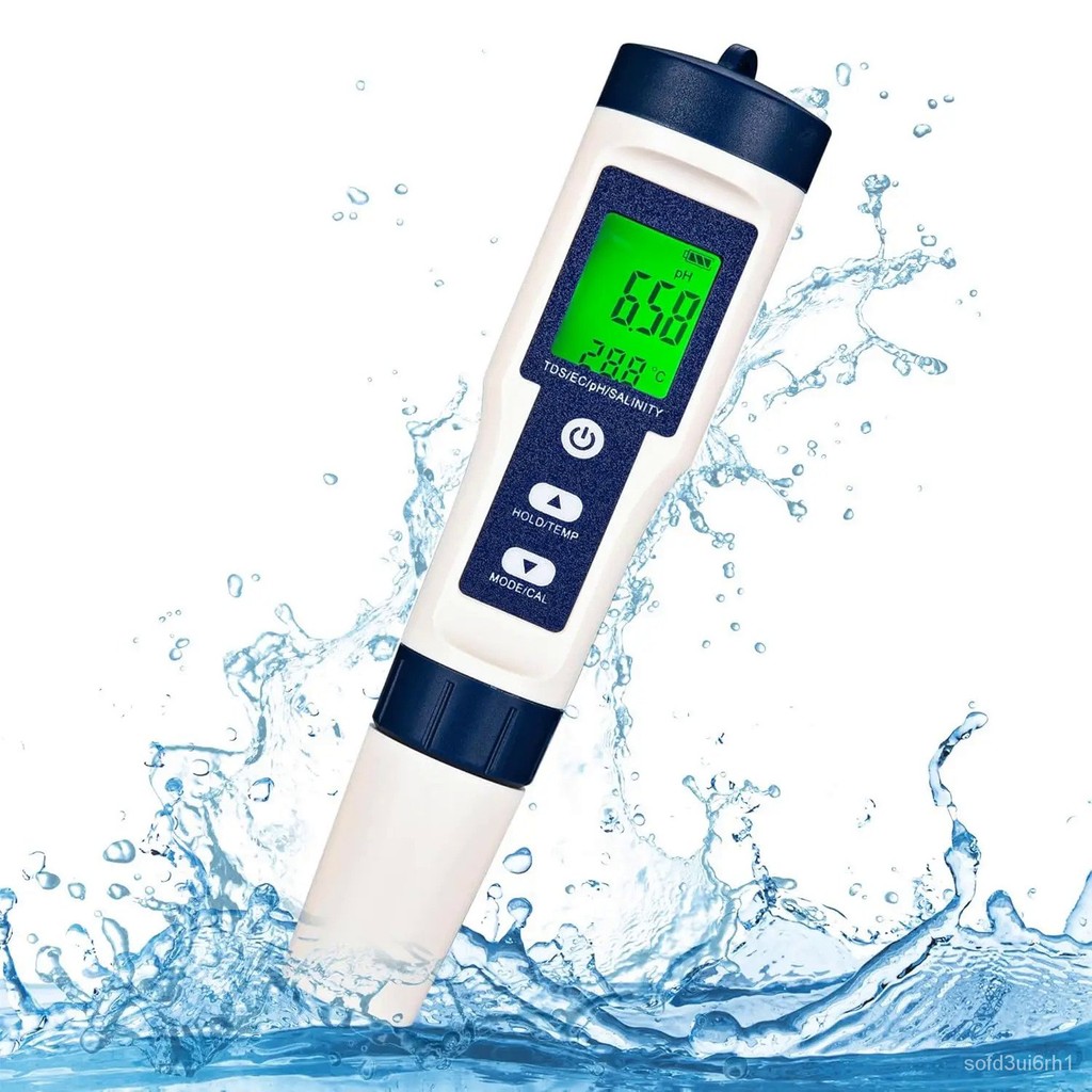 Pool Salt Tester & PH Meter 5 in 1 Digital Salinity PH Temp EC and TDS ...